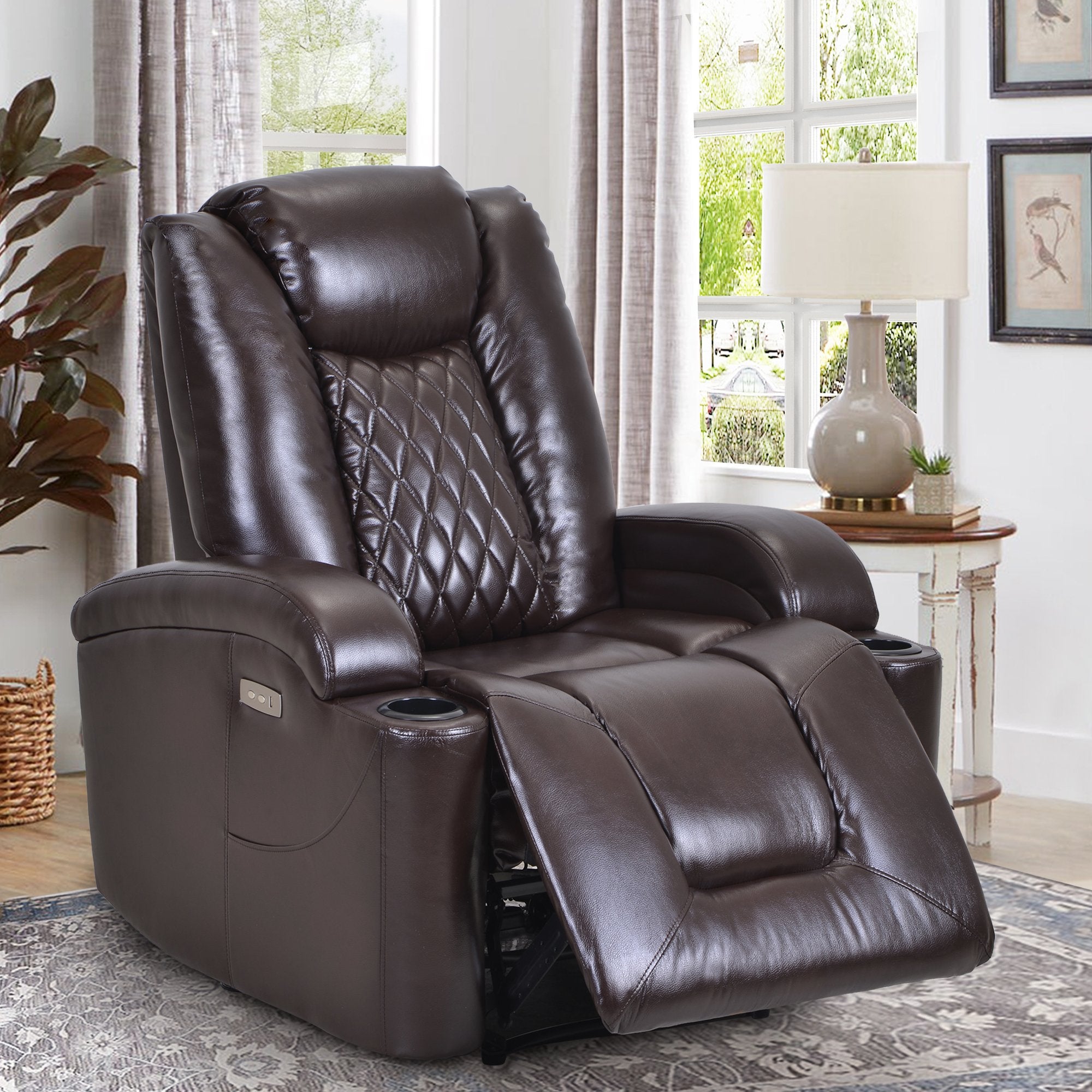 Power Motion Recliner with USB Charge Port and Cup Holder -PU Lounge c